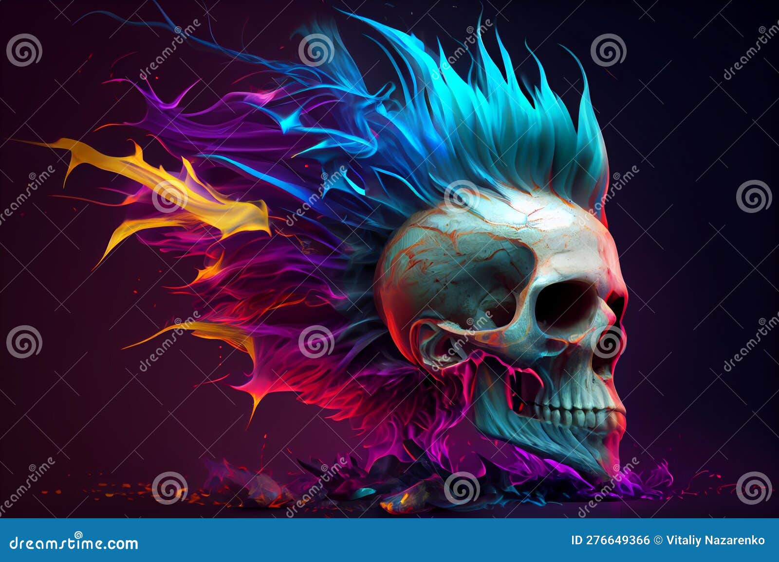 Skinhead Skull with Fire Crest. AI Generated Stock Photo - Image of ...
