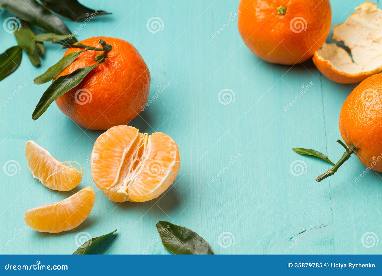 Skinless and Fresh Tangerines on a Turquoise Table Stock Image - Image ...