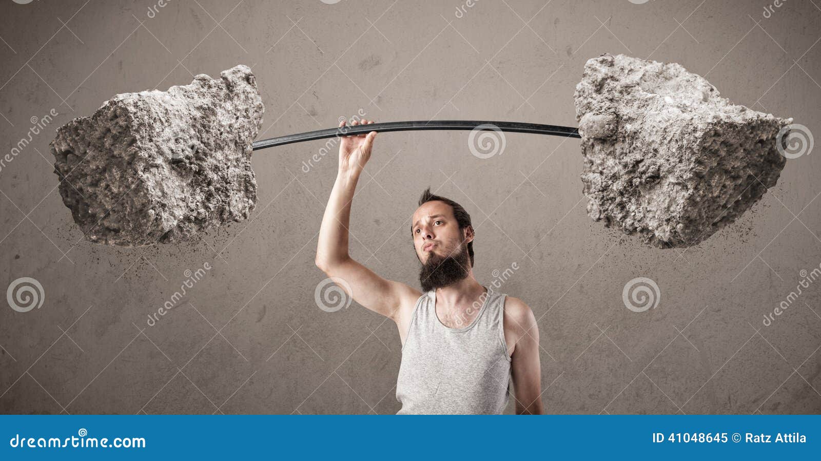 Skinny Guy Lifting Large Rock Stone Weights Stock Image - Image of ...