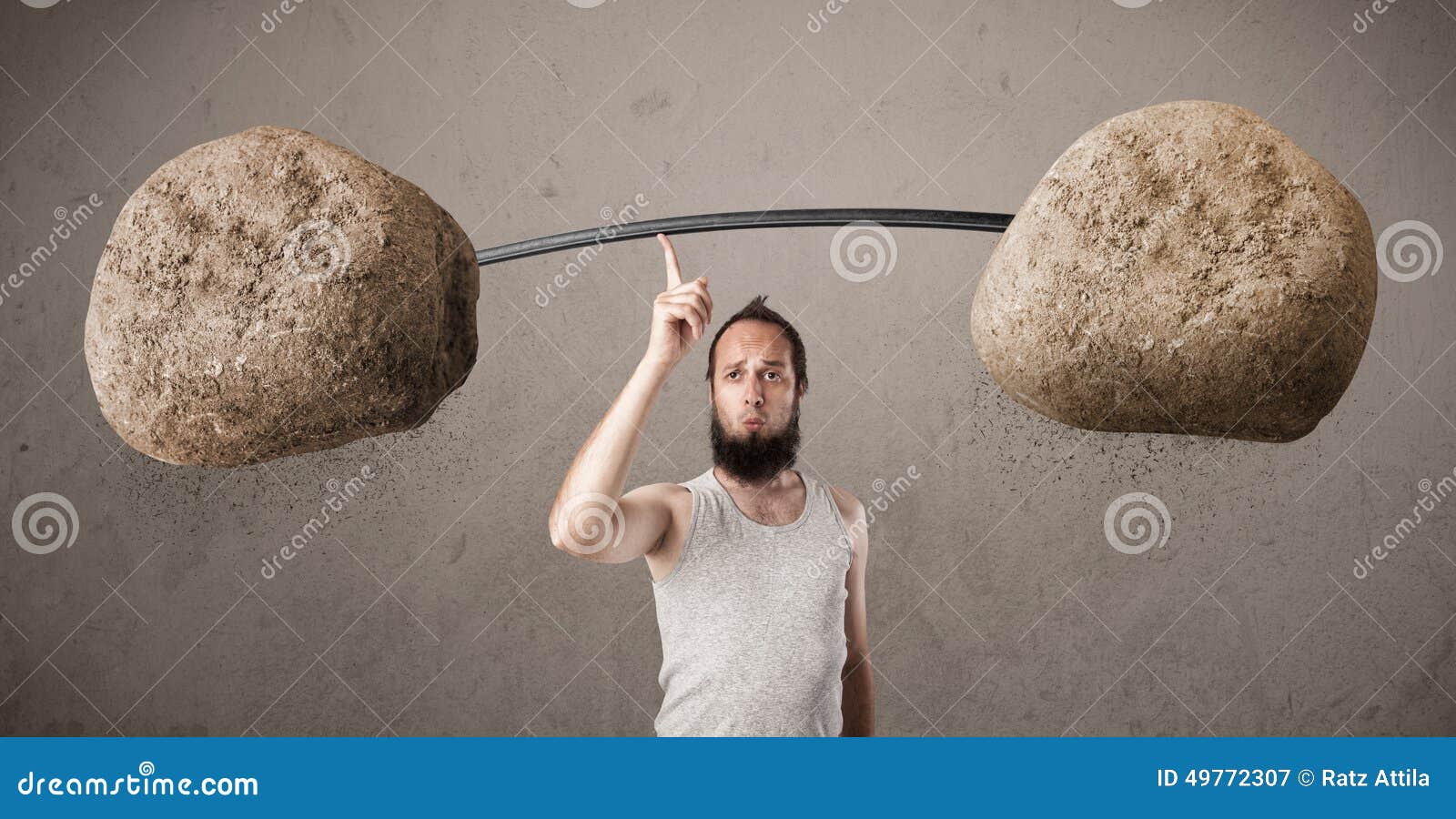 Skinny Guy Lifting Large Rock Stone Weights Royalty-Free Stock Photo ...