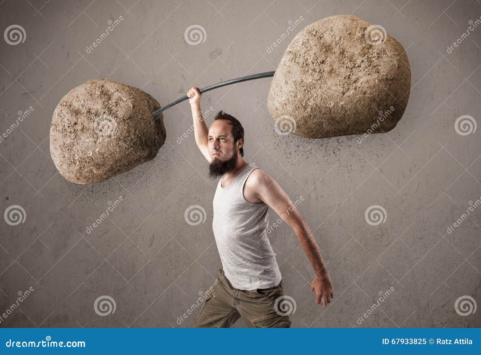 Skinny Guy Lifting Large Rock Stone Weights Stock Image - Image of ...