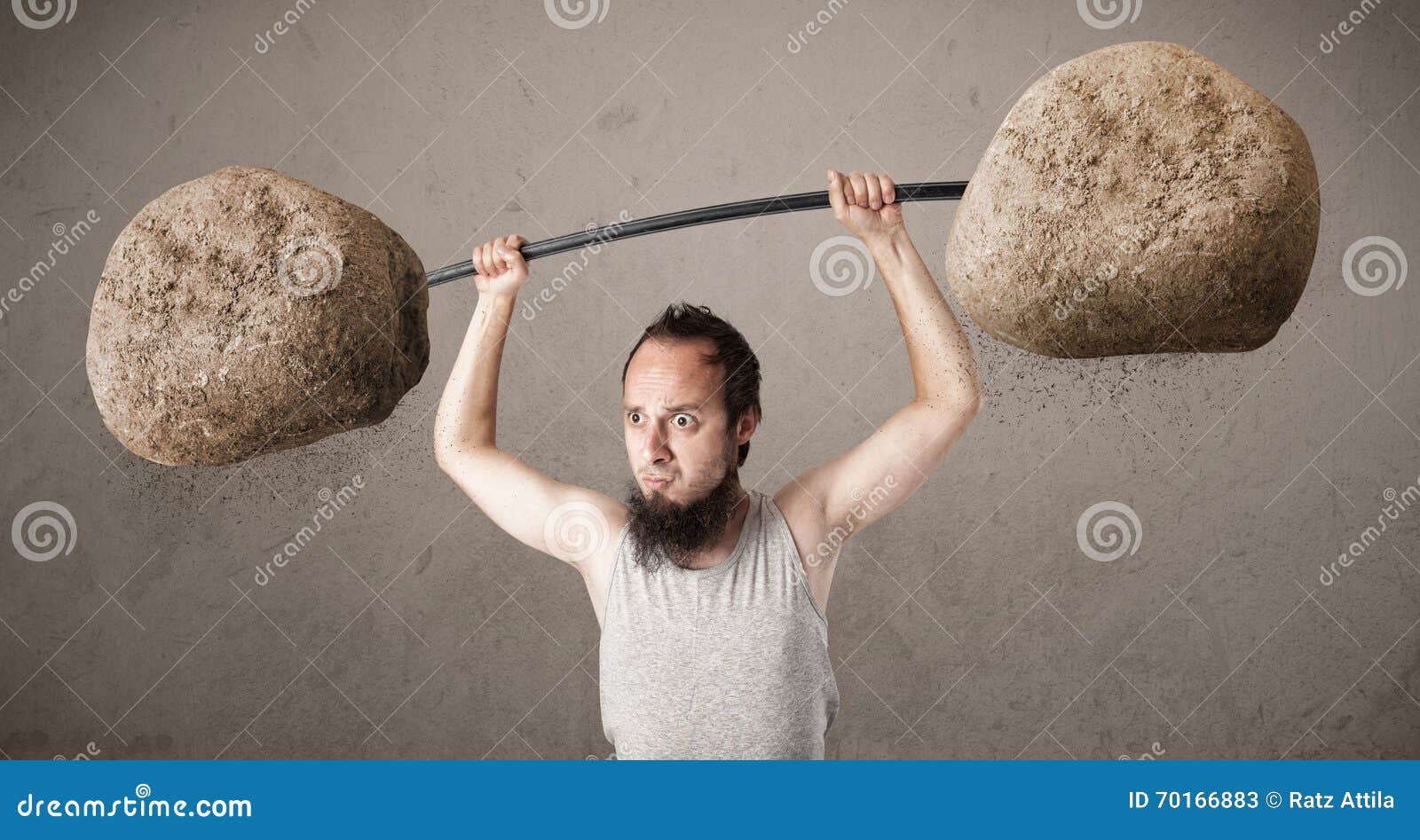 Skinny Guy Lifting Large Rock Stone Weights Stock Image - Image of ...