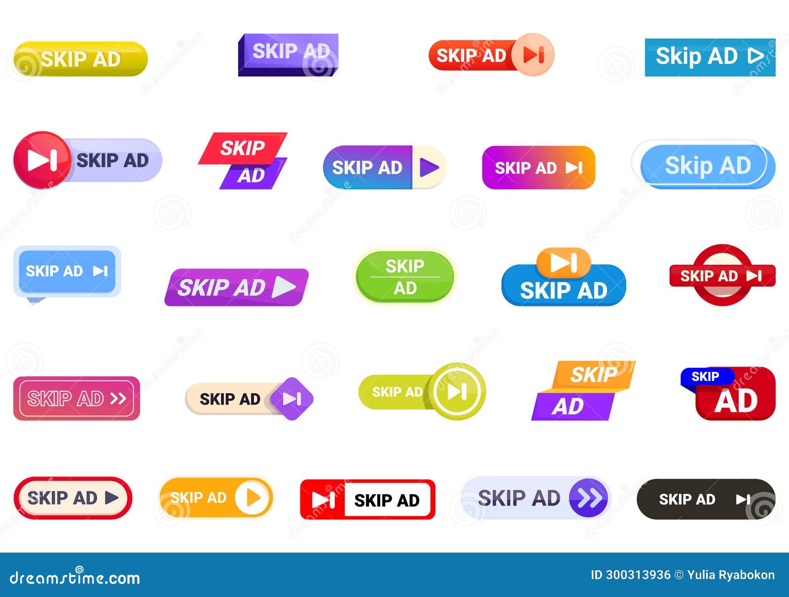 Skip Ad Icons Set Cartoon Vector. Apply Cursor Continue Stock Vector ...