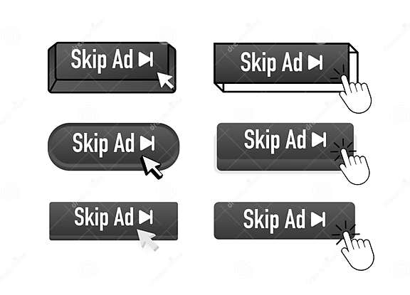 Skip Ad with Pointer Clicking. Skip Ad Web Buttons Set. User Interface ...