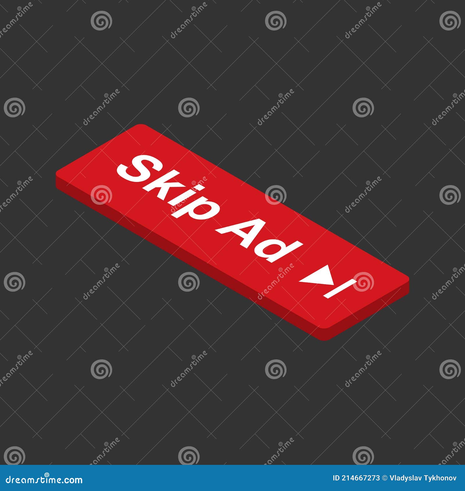 Skip Ad Red Button Icon in Isometric. Skip Ad Symbol Isolated on Dark ...