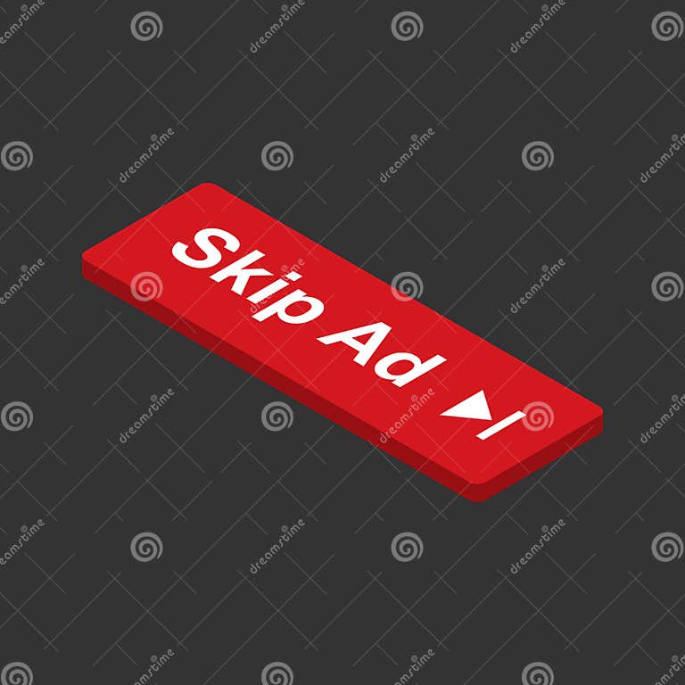 Skip Ad Red Button Icon in Isometric. Skip Ad Symbol Isolated on Dark ...