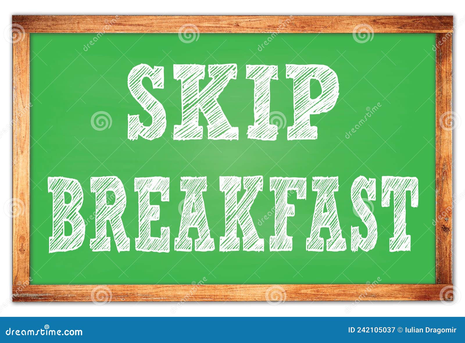 SKIP BREAKFAST Words on Green Wooden Frame School Blackboard Stock ...