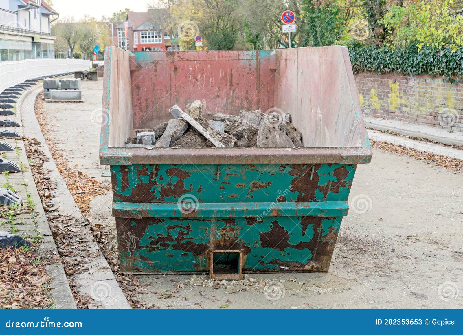 A Skip Container with Concrete Rubble Stock Image - Image of building ...