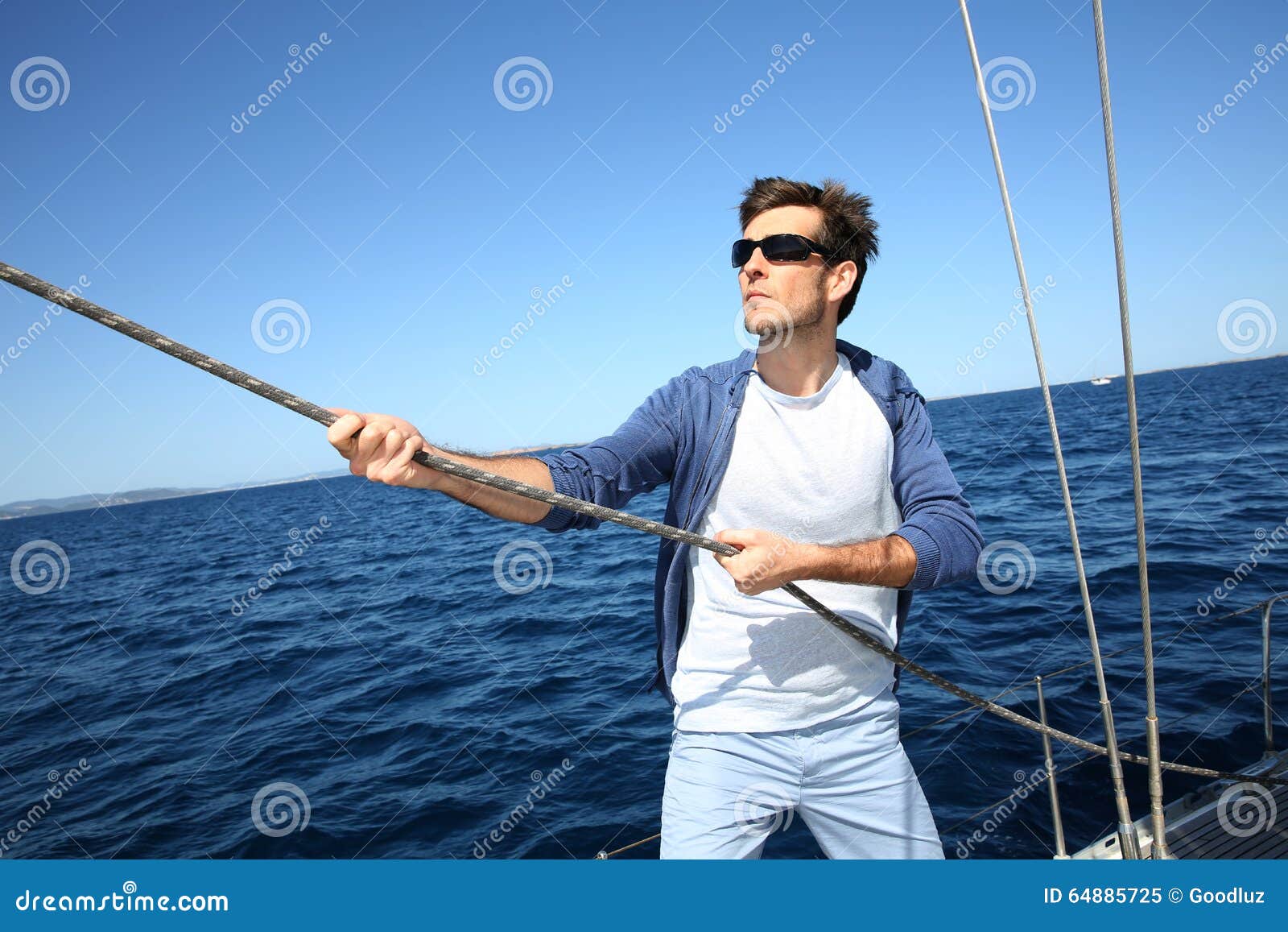 Skipper Navigating the Sailing Boat Stock Image - Image of water ...