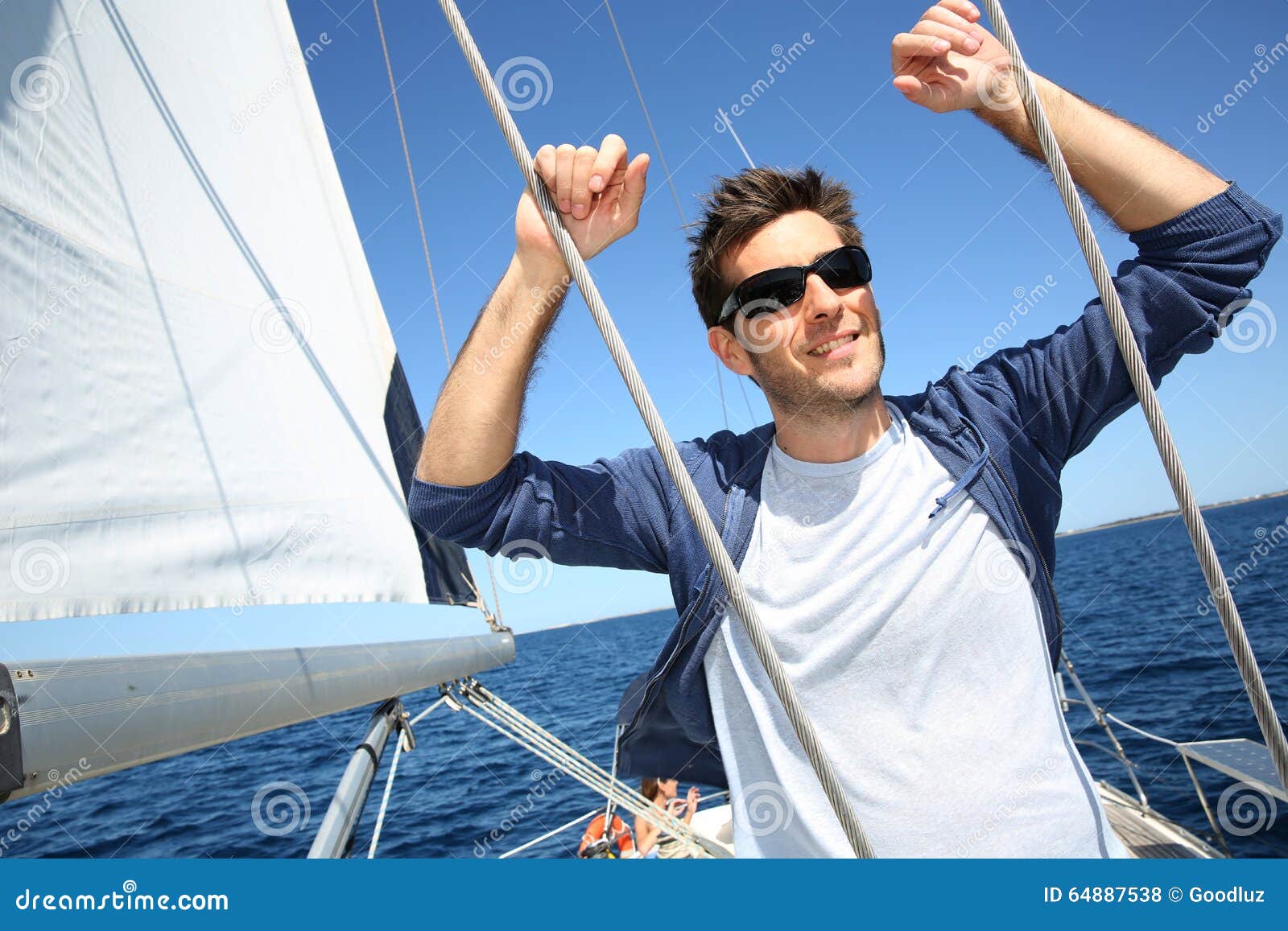 Skipper Standing on Y Sailing Boat Stock Photo - Image of sailboat ...
