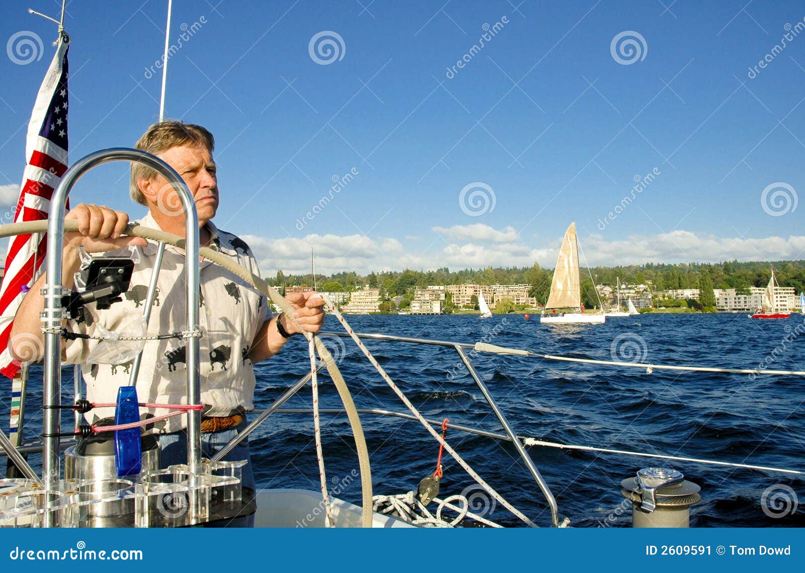 Skipper at the Wheel stock image. Image of sailing, skipper - 2609591