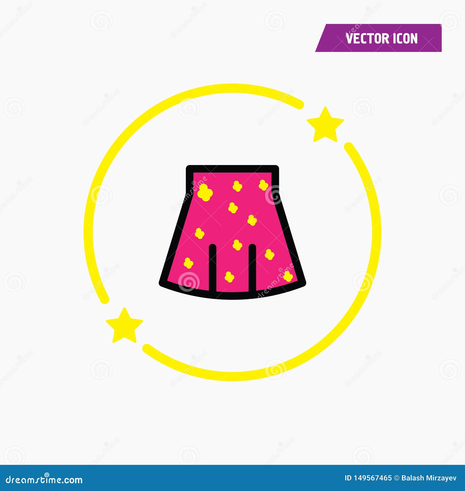 Pink Girlish Skirt Icon with Yellow Flowers. Stock Vector ...