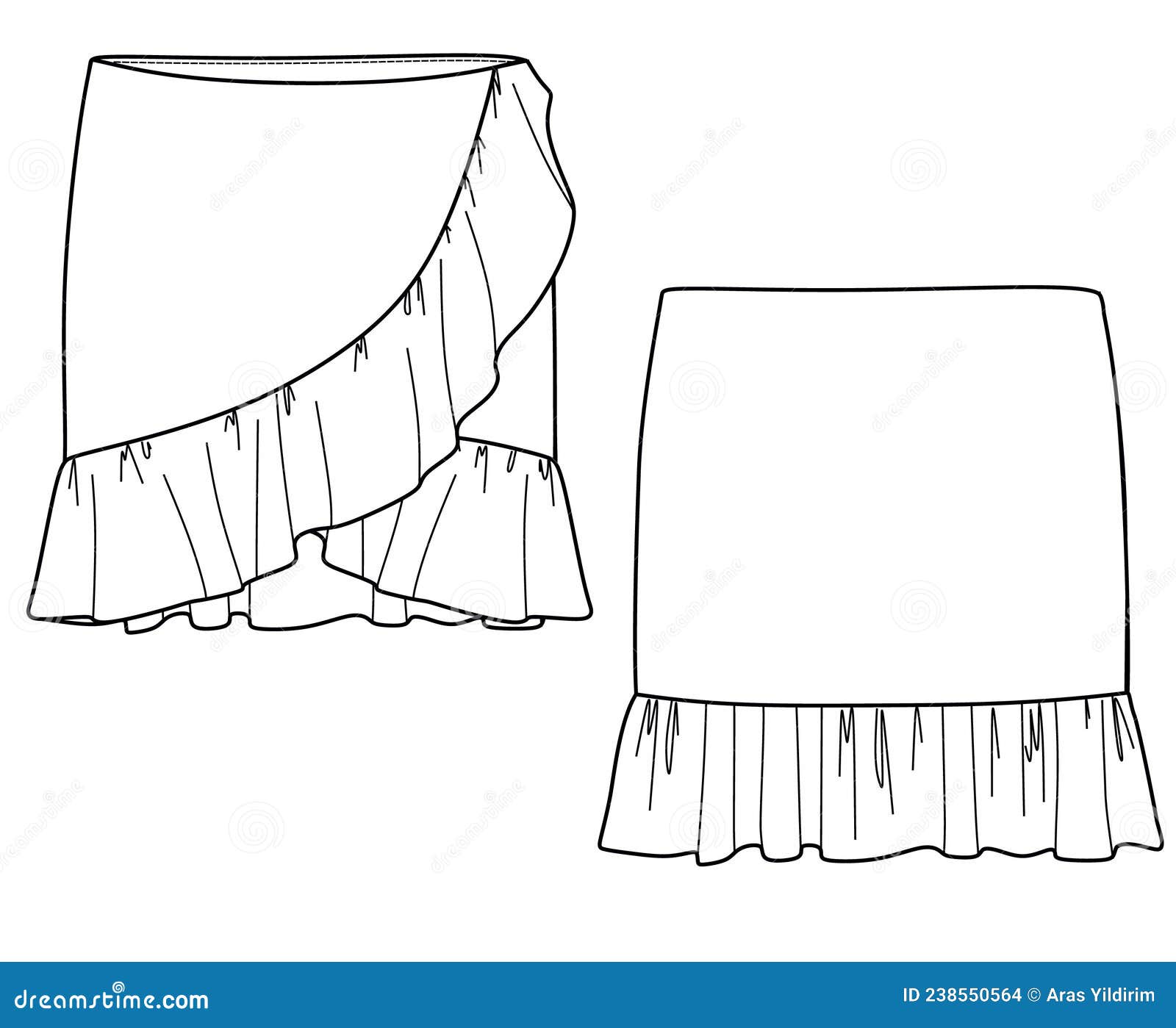 Skirt with Ruffles, Midi Skirt with Split Stock Vector - Illustration ...