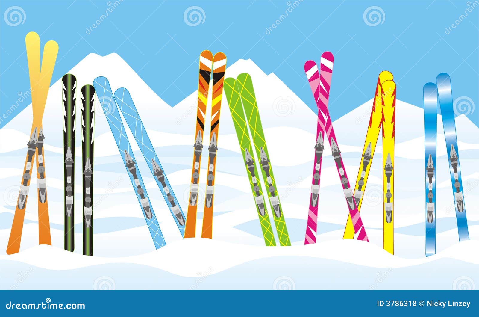 Skis in the snow stock vector. Illustration of line, skiing - 3786318