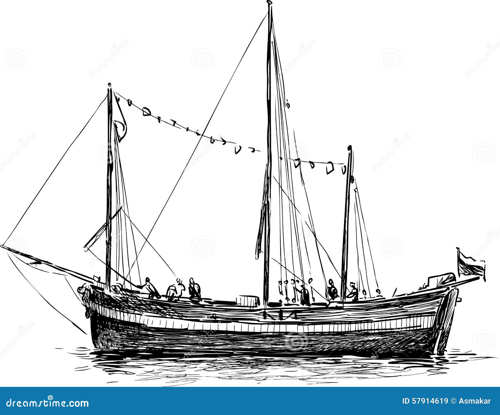 Skizze eines Segelboots vektor abbildung. Illustration von marinesoldat ...