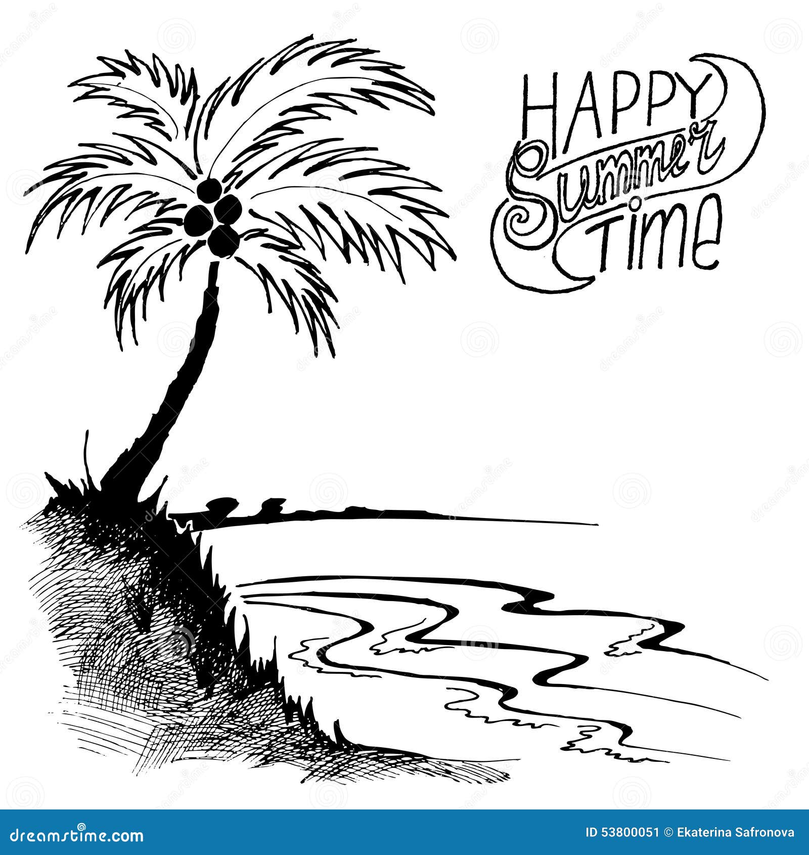 Skizze Eines Strandes Mit Palme Vektor Abbildung - Illustration von ...