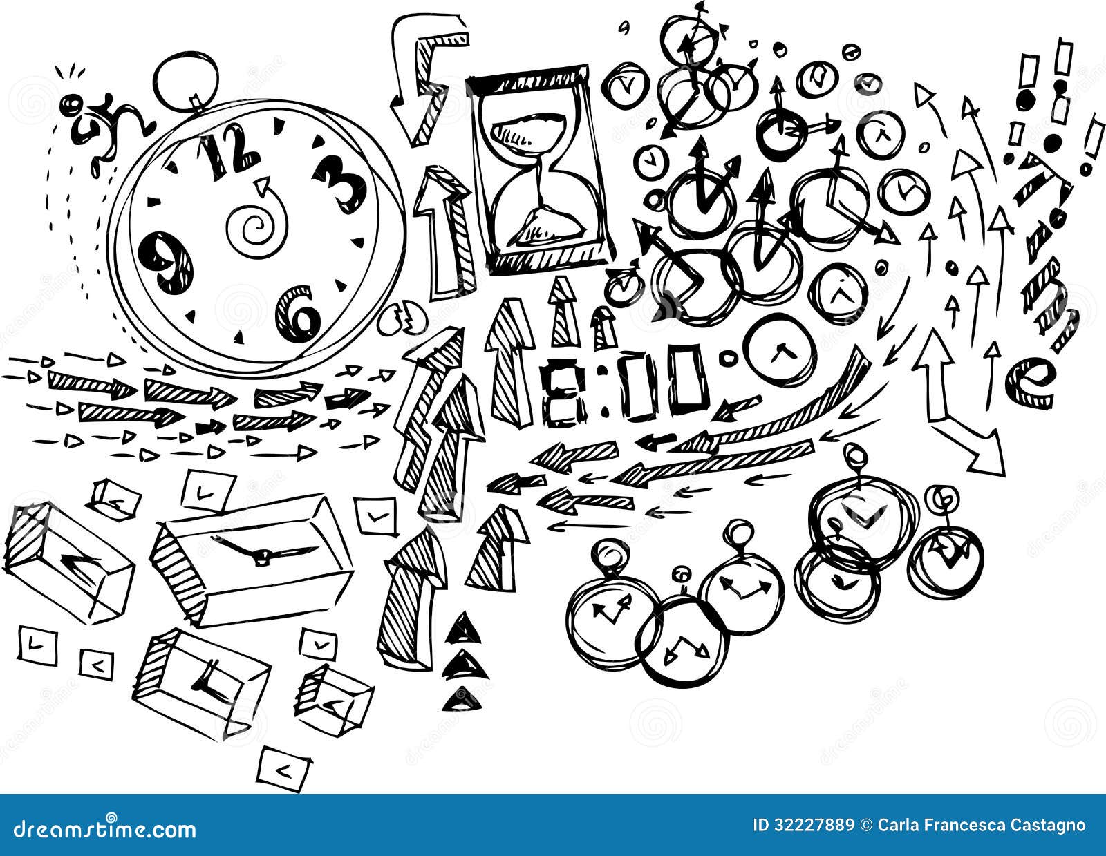 Skizzengekritzel: Zeit vektor abbildung. Illustration von vektor - 32227889