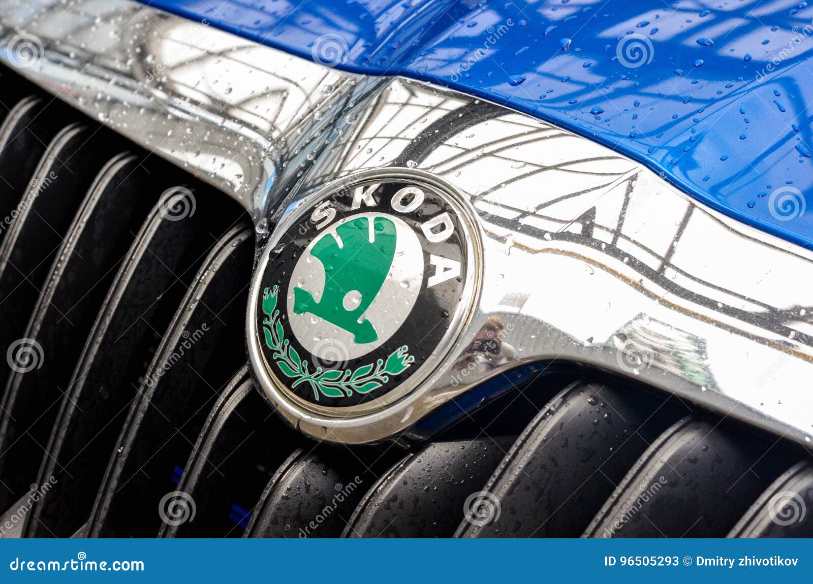 The New Skoda Octavia Logo On Car Hood With Water Drops Editorial Photo ...