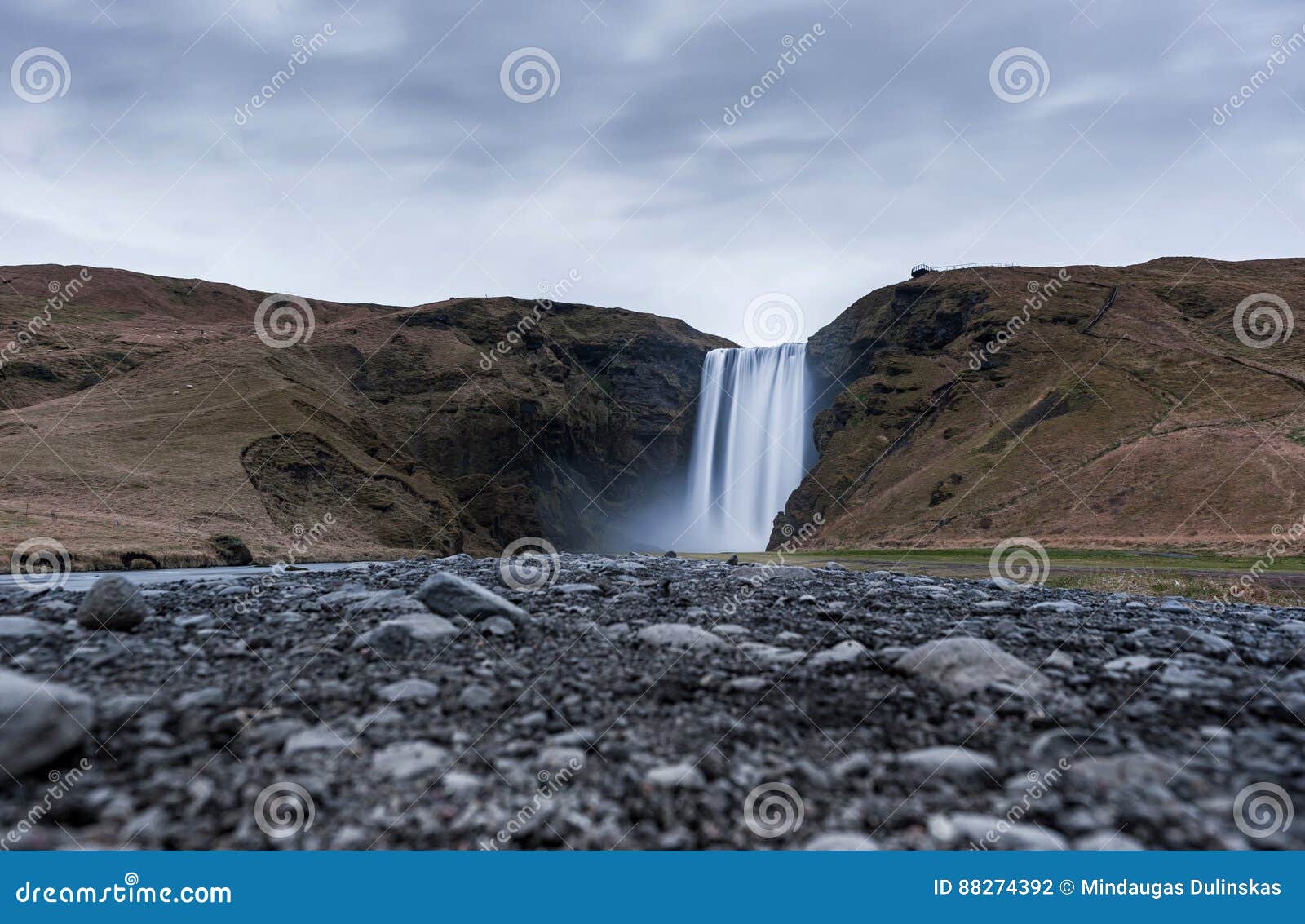 Skogafoss Waterfall in Iceland. Long Exposure. Blurry Water and Sky ...