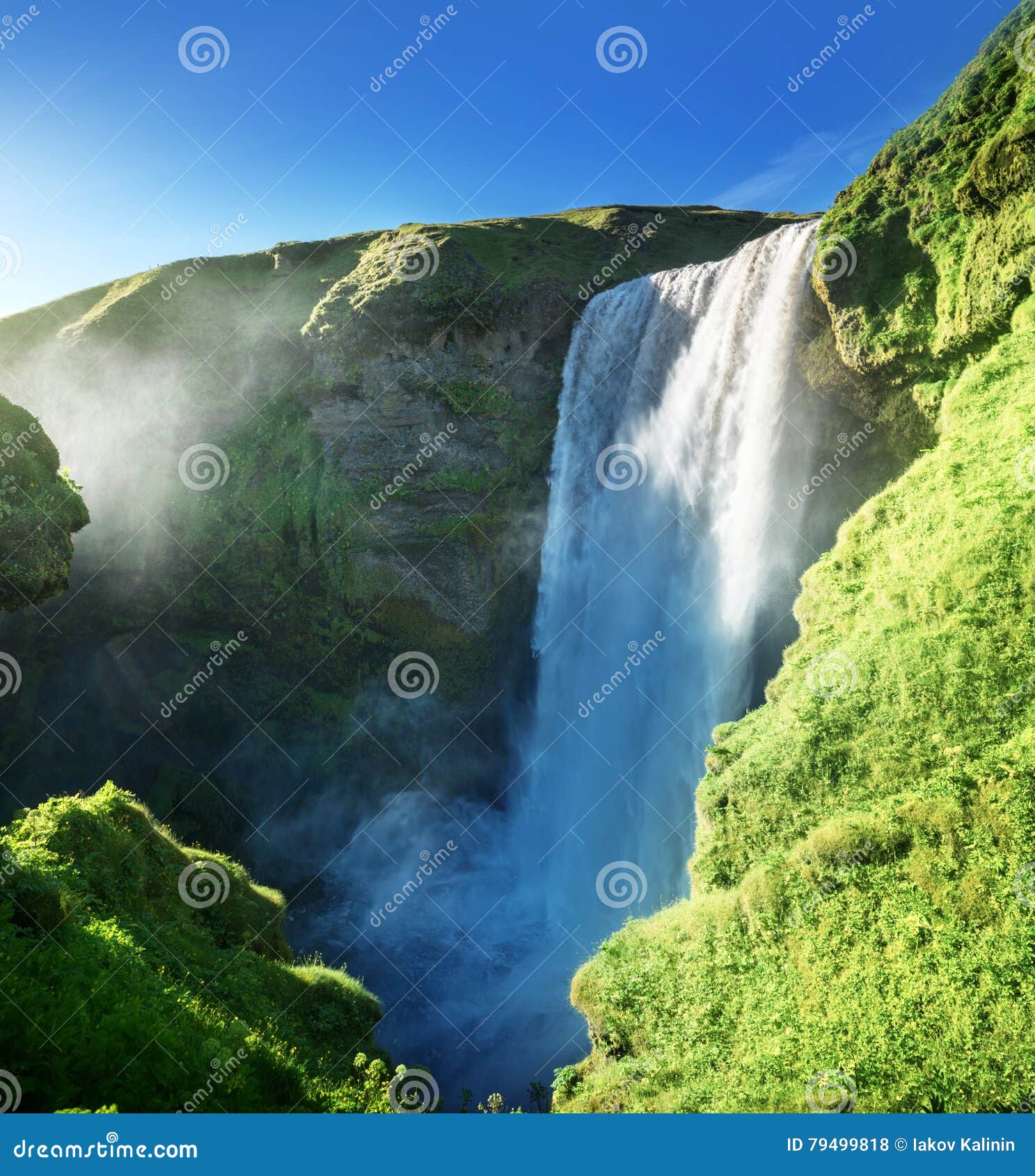 Skogarfoss Waterfall and Summer Sunny Day Stock Photo - Image of ...