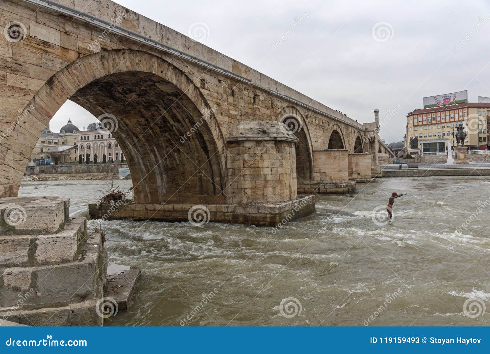 Skopje City Center, Old Stone Bridge and Vardar River, Republic of ... Skopje City Center, Old Stone Bridge and Vardar River, Republic of ...