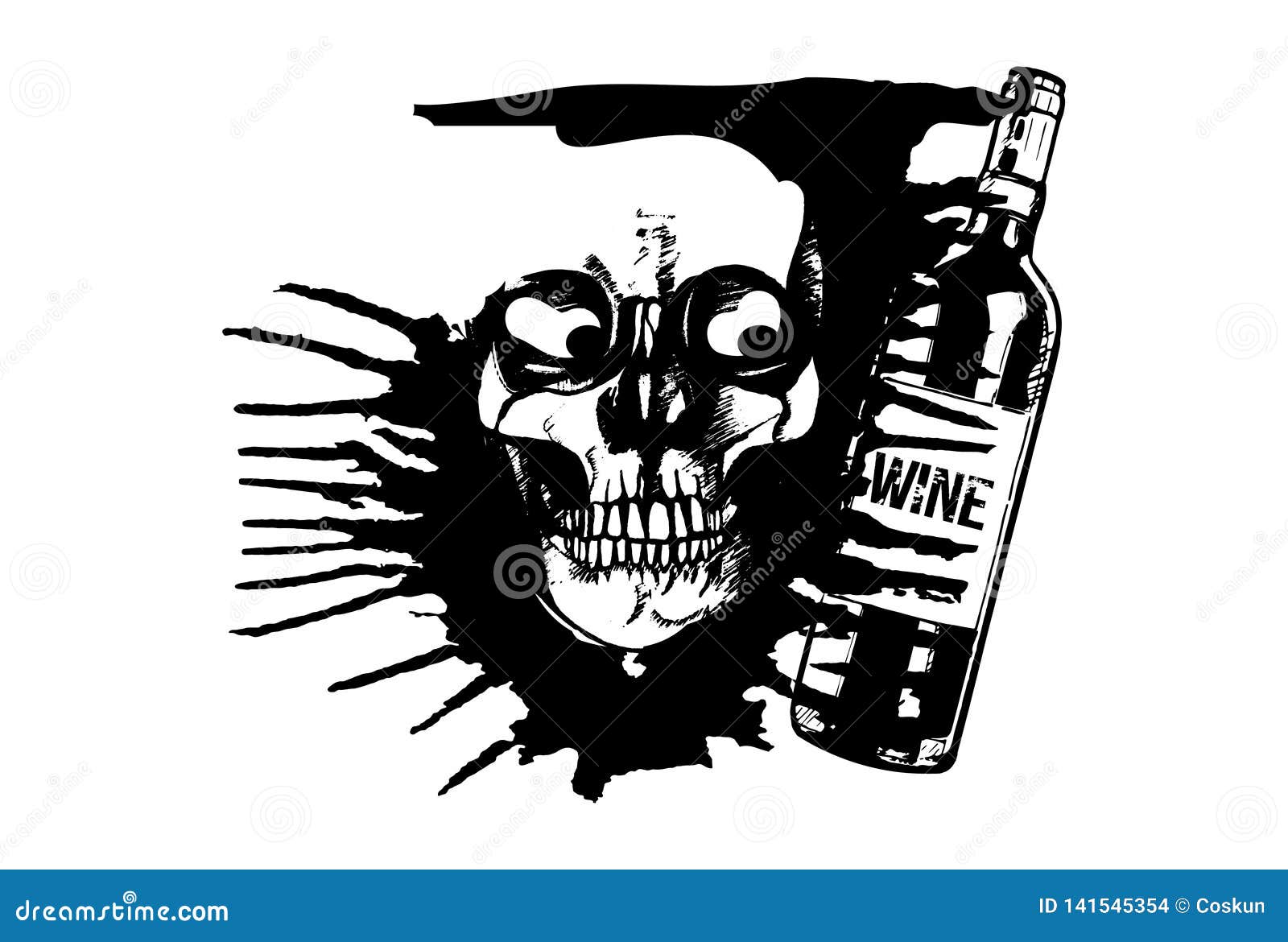 Skull of an alcoholic man stock vector. Illustration of booze - 141545354