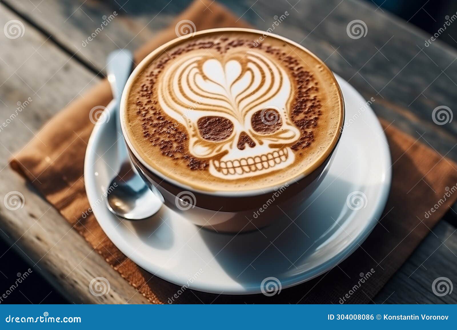 Skull Art on Cappuccino Foam, a Visual Caffeine Health Risk Warning ...