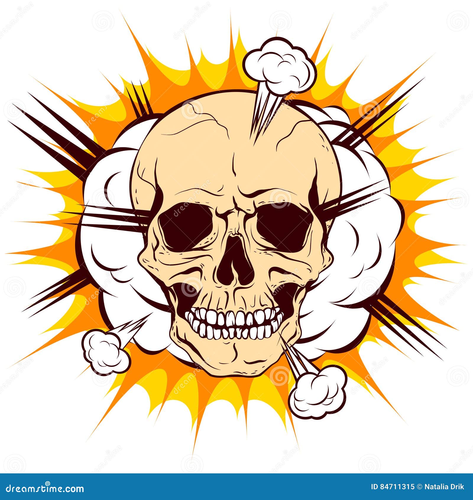 Skull On Background Cloud Explosion Cartoon Vector | CartoonDealer.com ...