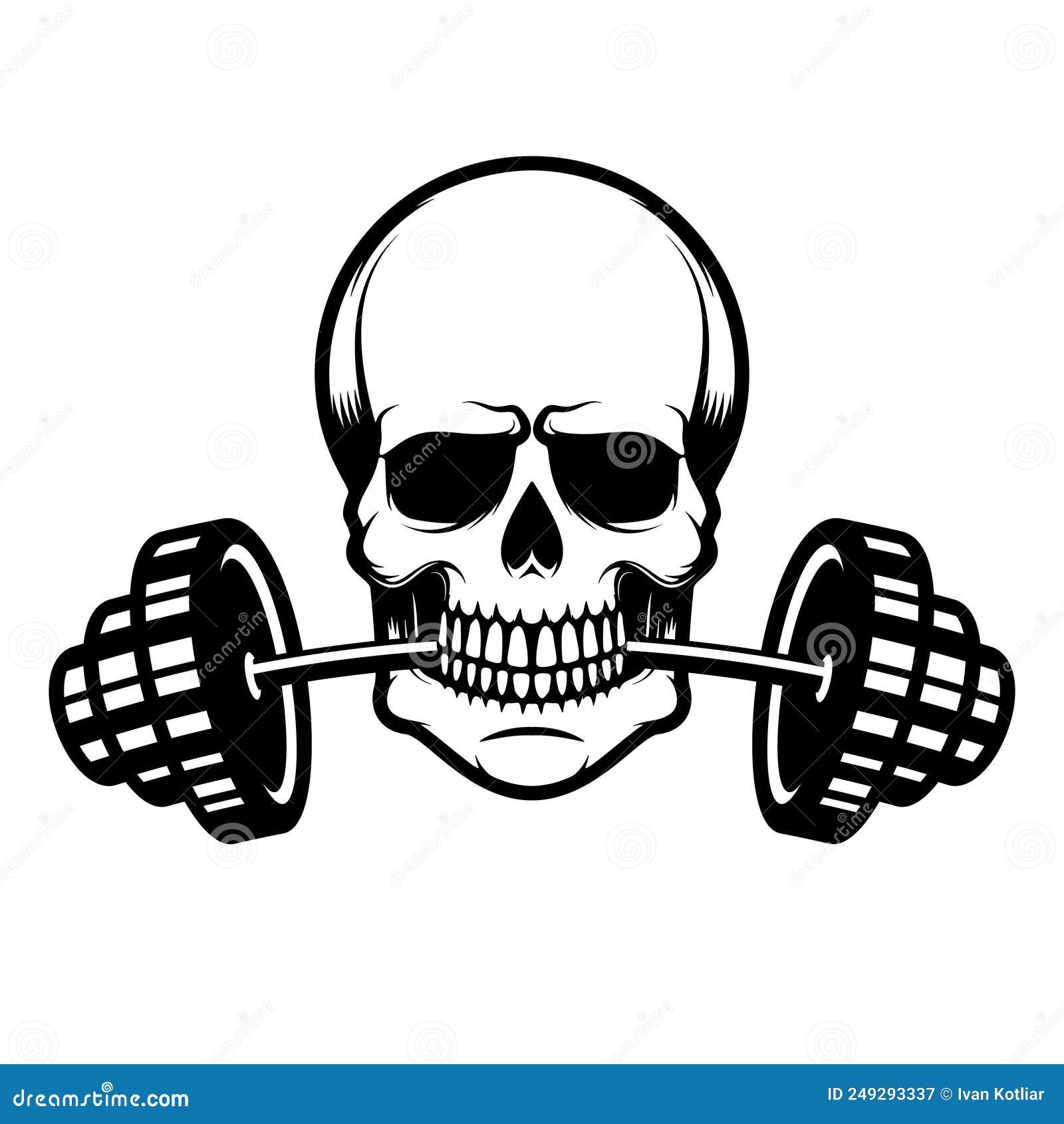 Skull With Barbell In Teeth. Design Element For Gym Logo, Label, Emblem ...