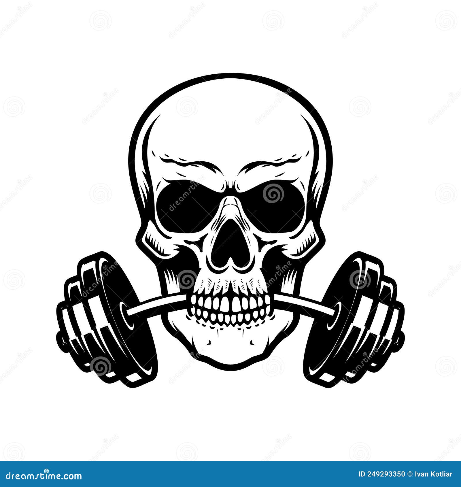 Skull With Barbell In Teeth. Design Element For Gym Logo, Label, Emblem ...
