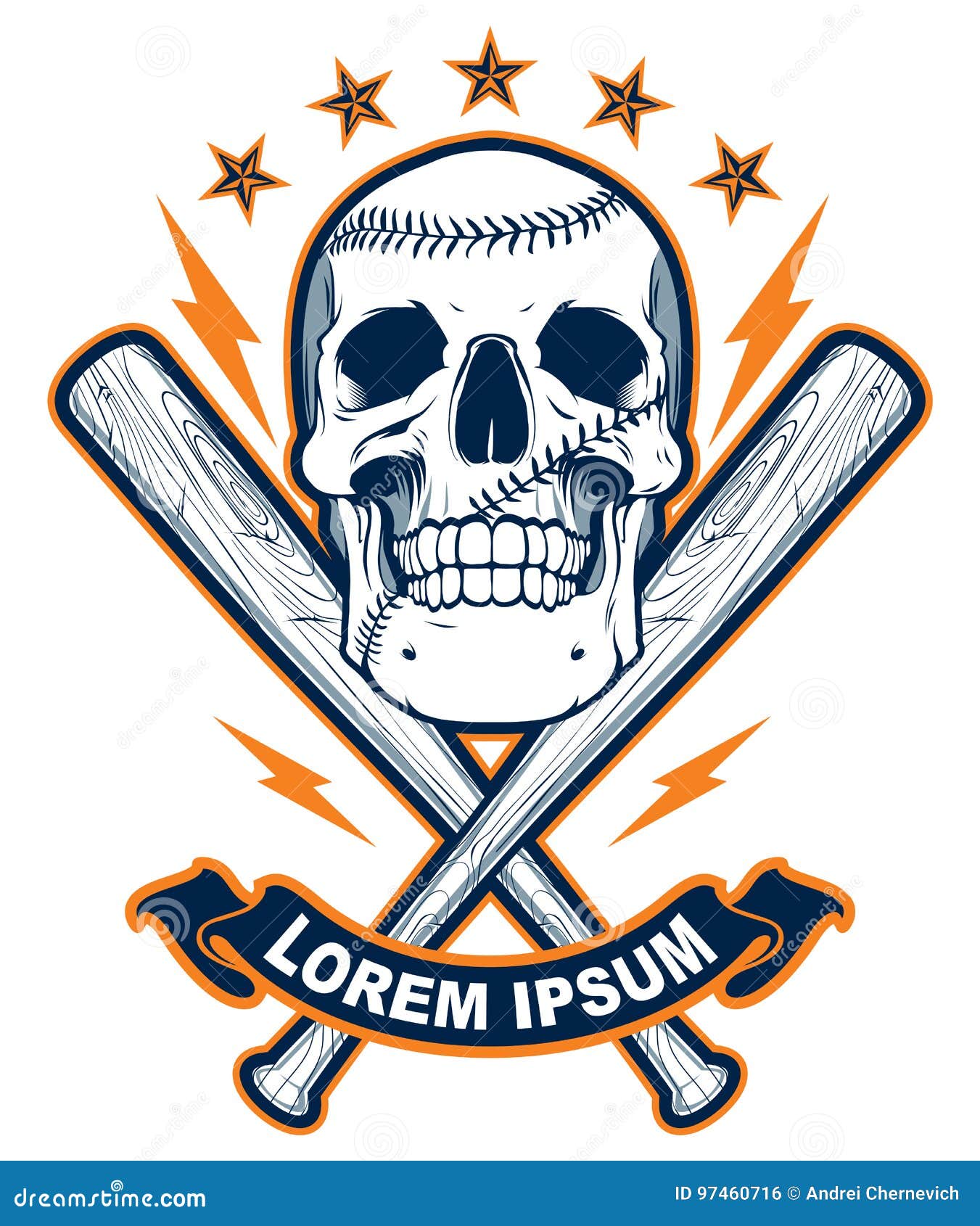 Skull with Baseball bats stock vector. Illustration of skeleton - 97460716