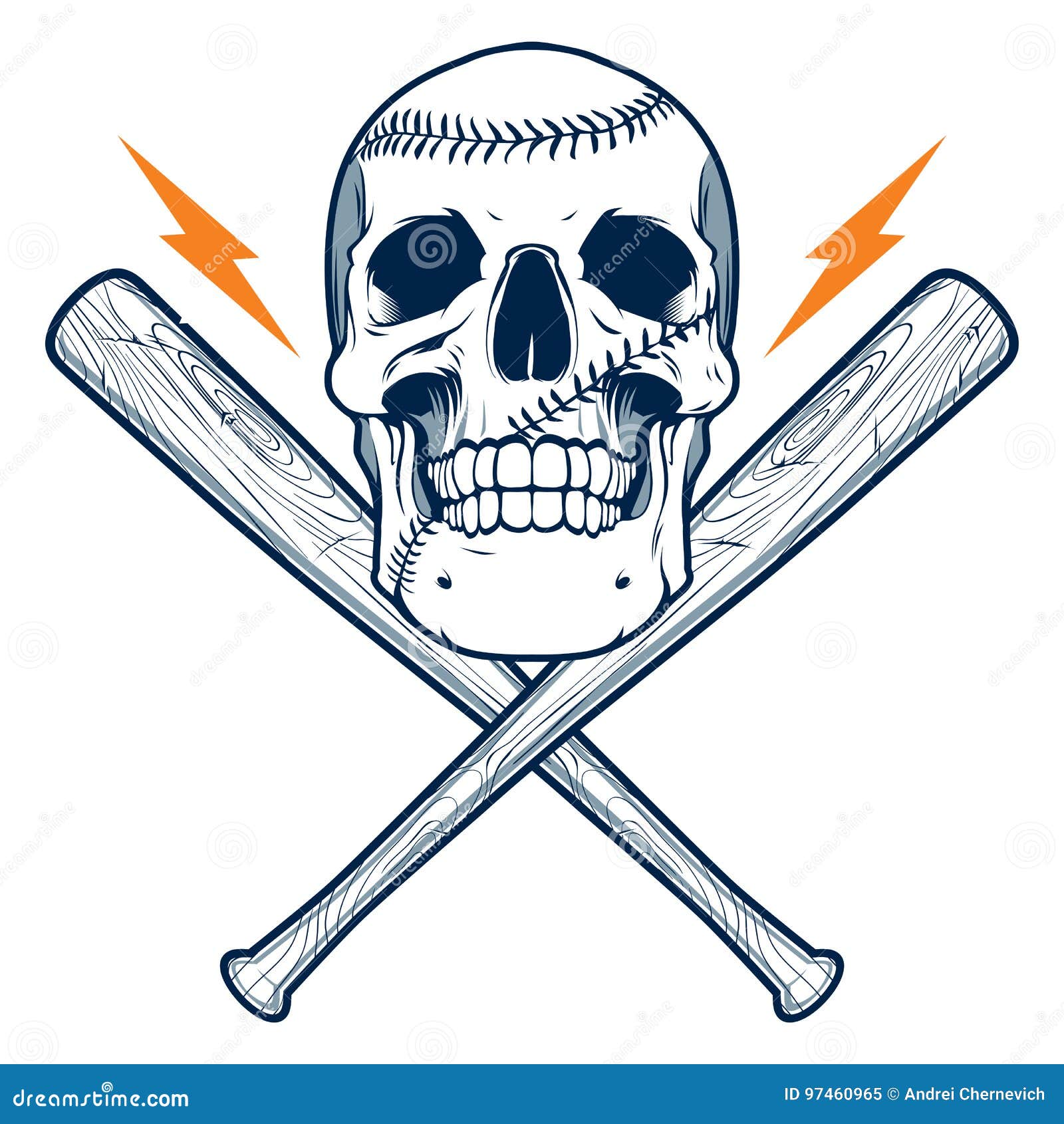 Skull with Baseball bats stock vector. Illustration of ribbon - 97460965
