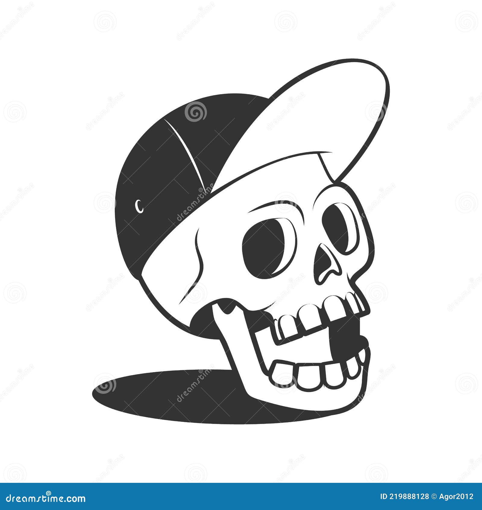 Skull in baseball cap stock vector. Illustration of tattoo - 219888128