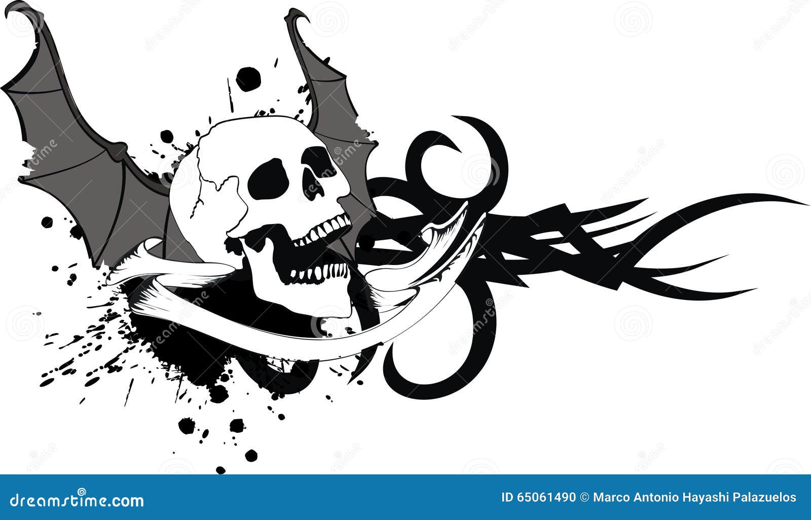 Skull Bat Wings Sticker Tattoo Crest 2 Stock Vector - Illustration of ...