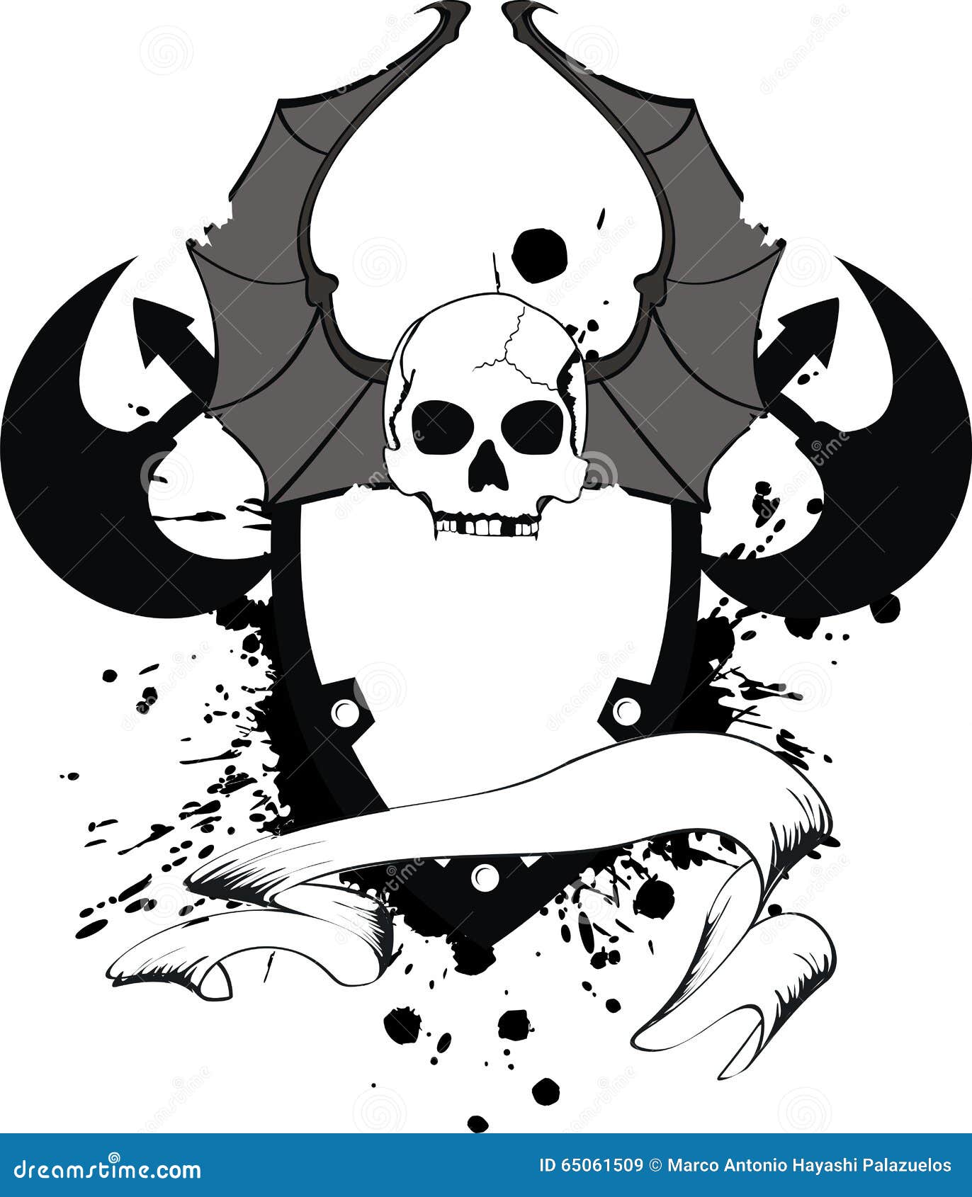 Skull Bat Wings Sticker Tattoo Shield Axe Stock Vector - Illustration ...