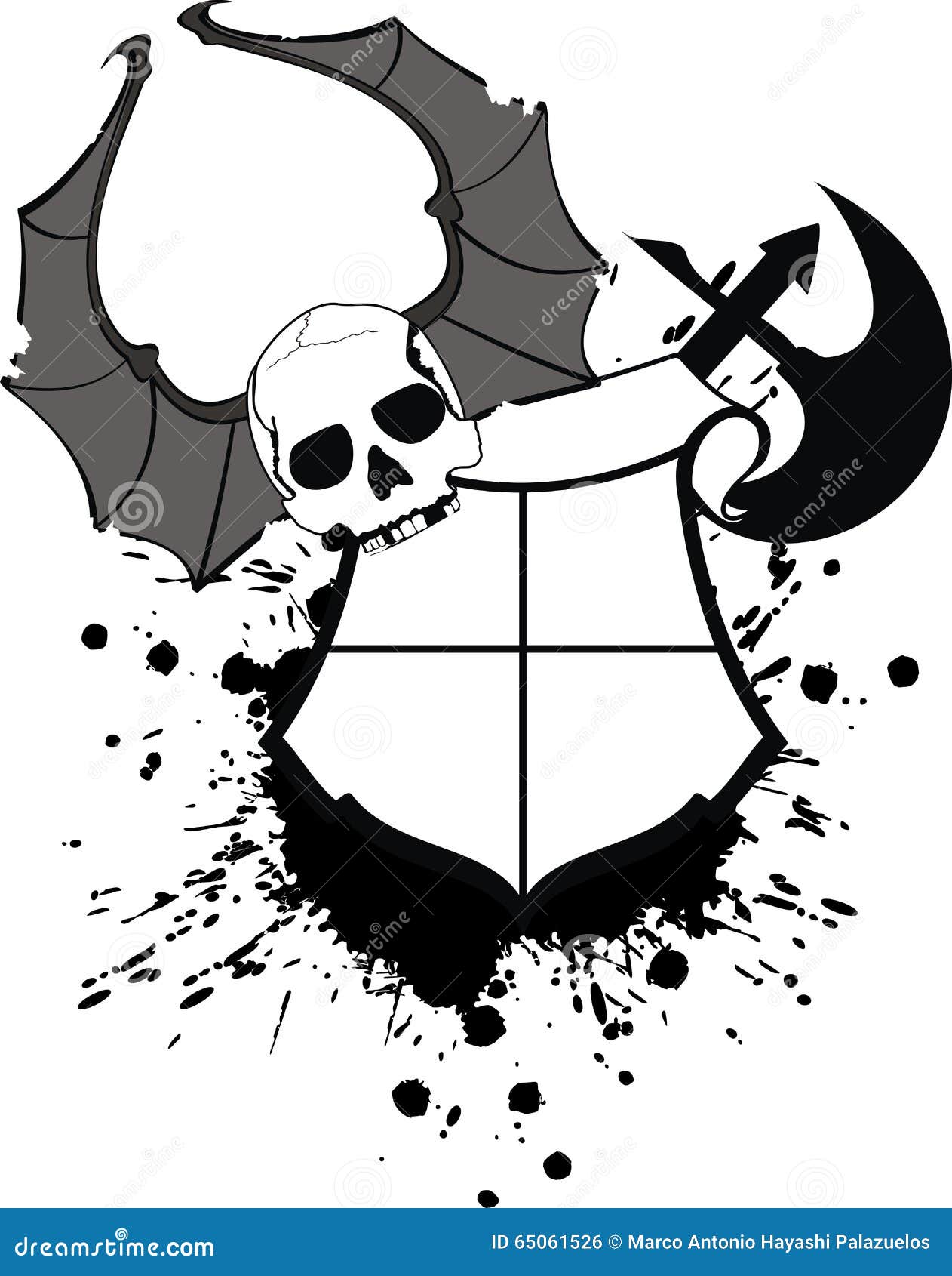Skull Bat Wings Sticker Tattoo Shield Axe 2 Stock Vector - Illustration ...