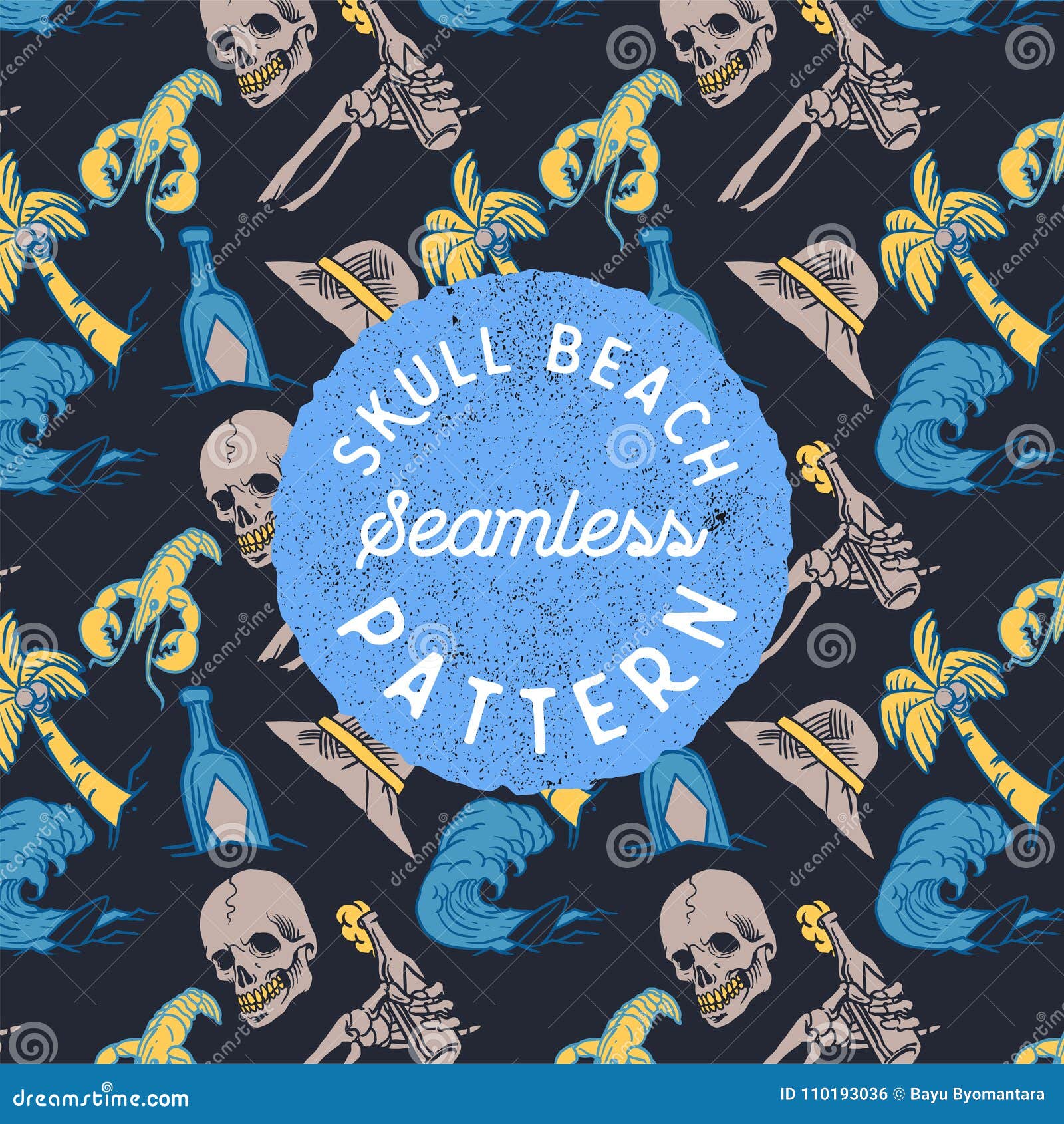 Skull Beach Vacation Seamless Pattern Stock Illustration - Illustration ...