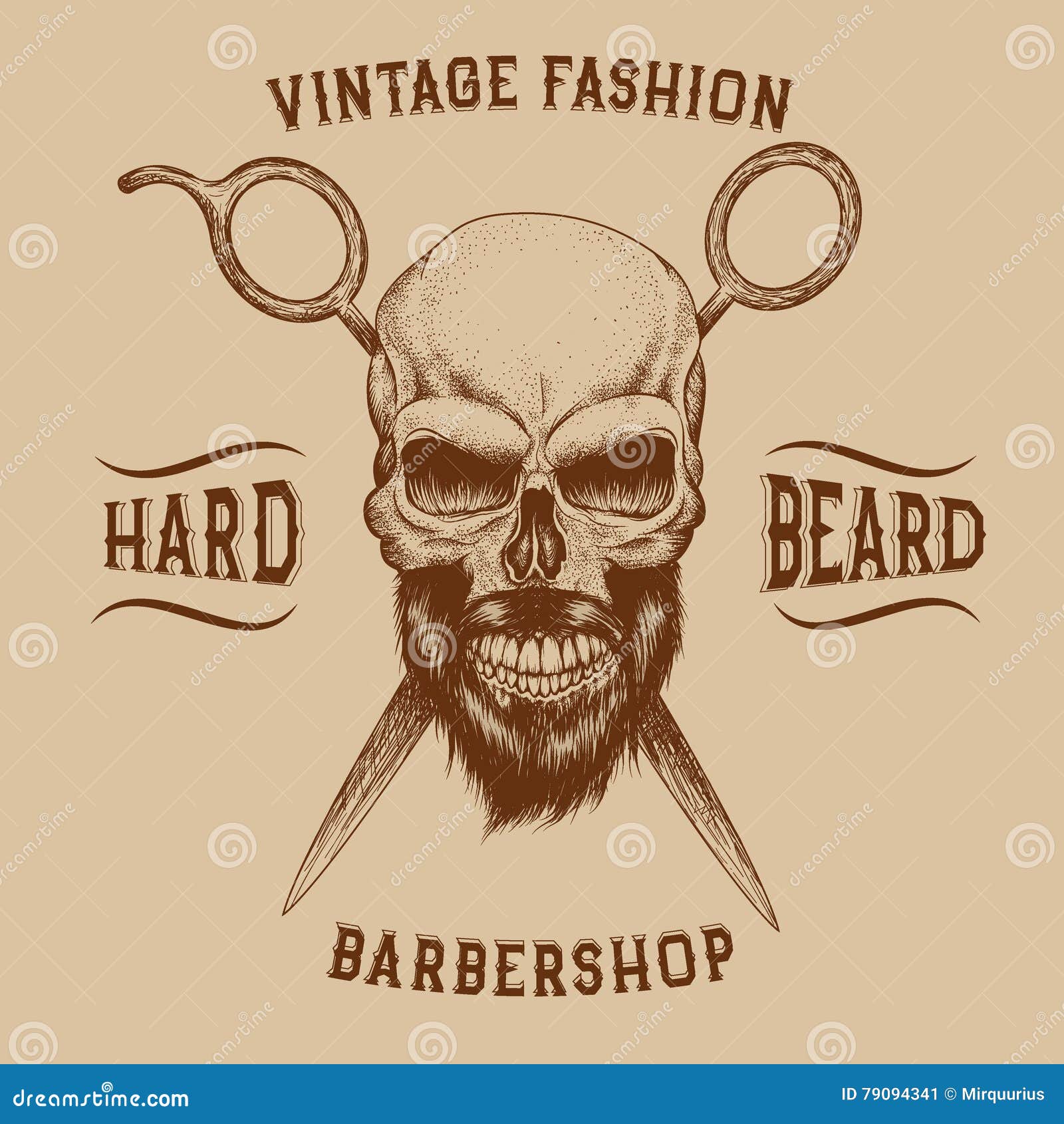 Skull with Beard and Scissors Stock Vector - Illustration of antique ...