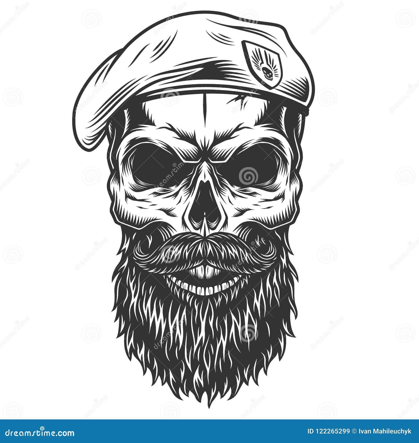 Skull with beard stock vector. Illustration of drawn - 122265299