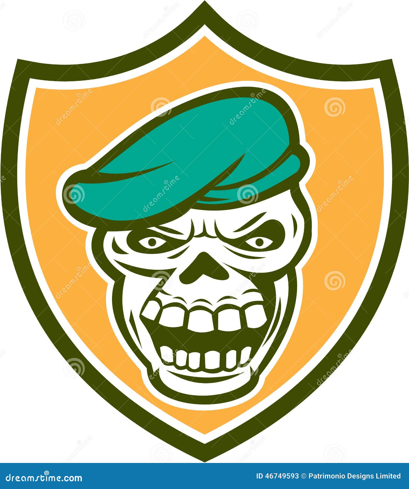Skull Beret Shield Retro stock illustration. Illustration of isolated ...