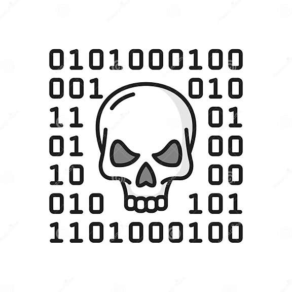 Skull and Binary System, Cyber Attack Line Icon Stock Vector ... Skull and Binary System, Cyber Attack Line Icon Stock Vector ...