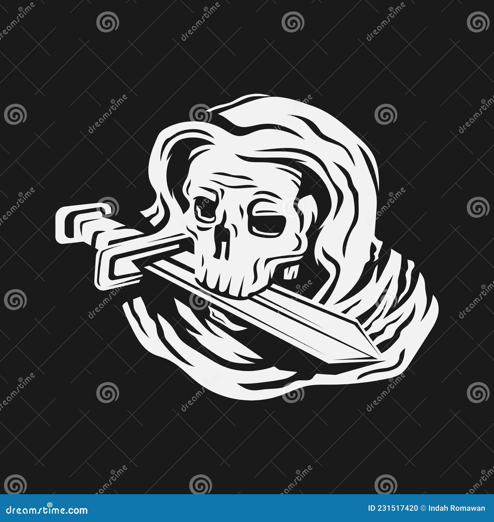 Skull Bite Sword Vector Illustration Stock Vector - Illustration of retro, face: 231517420