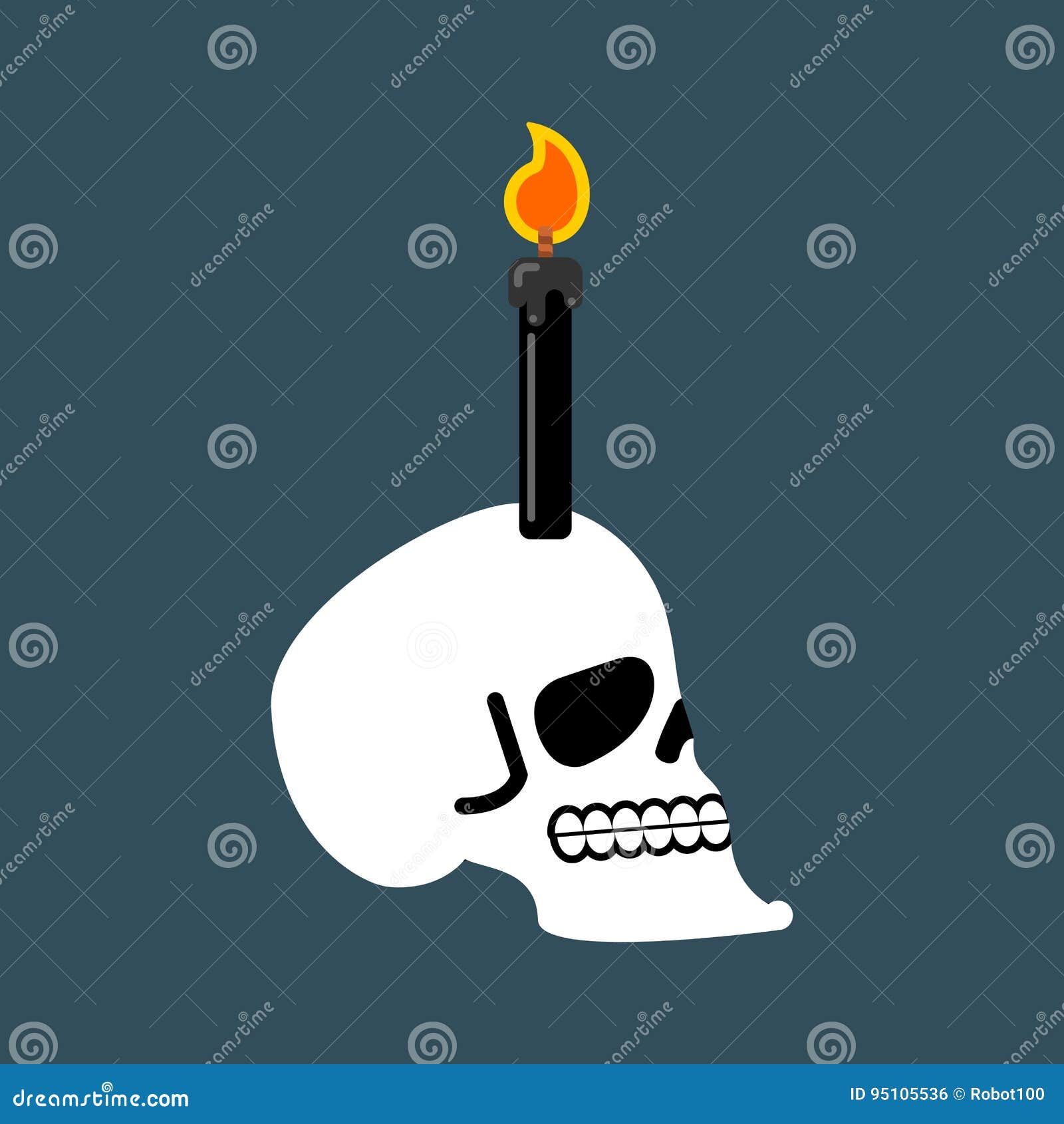 Skull for Black Magic. Head of Skeleton and Black Candle Stock Vector ...