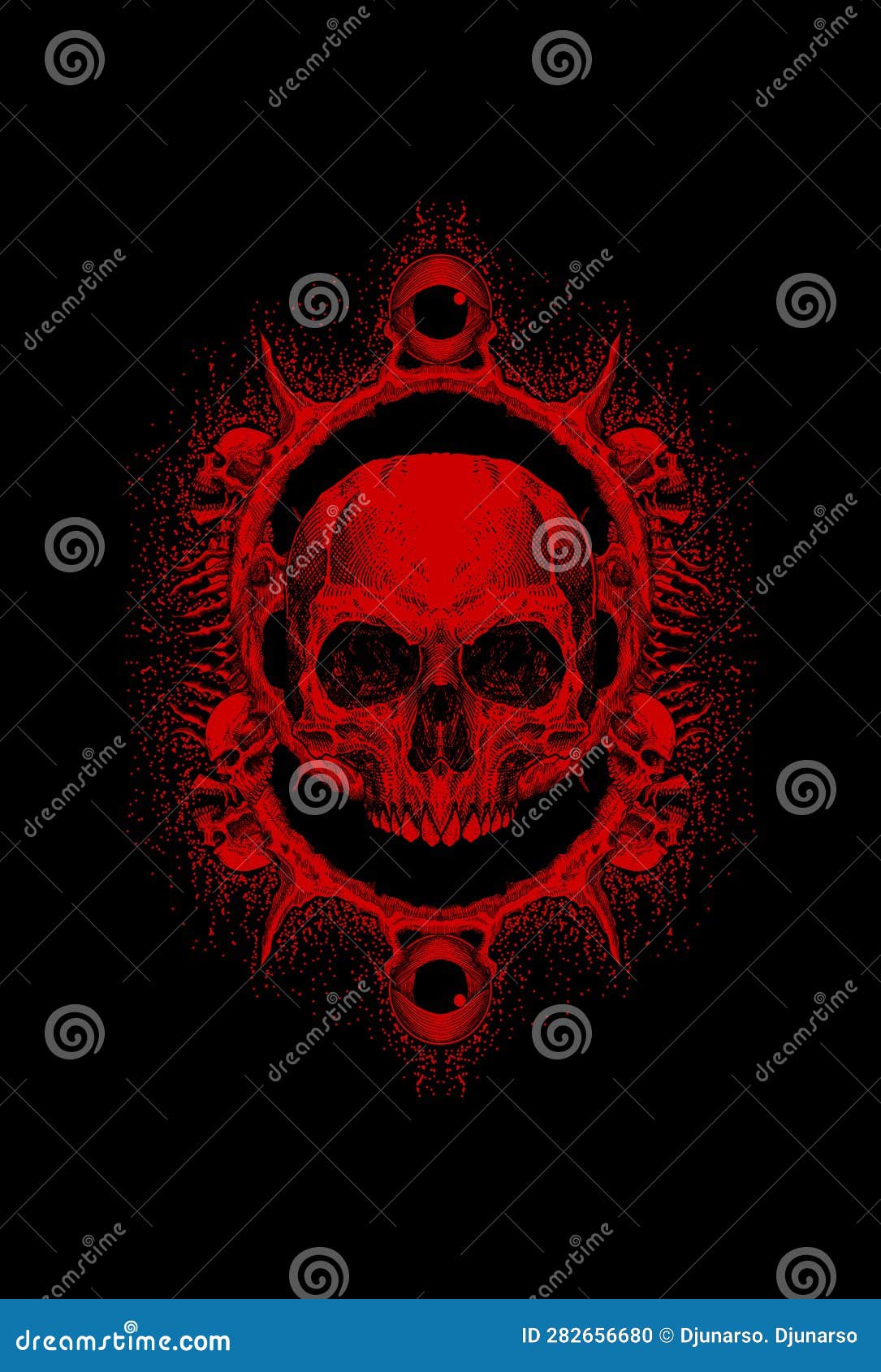 Skull with Bloody Circle Skeleton Artwork Illustration Stock Vector ...