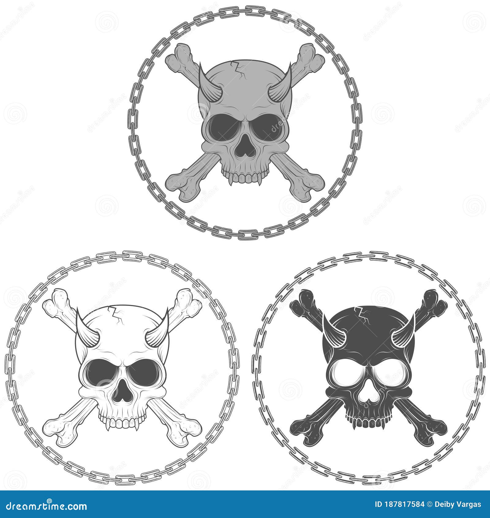 Skull with Bone and Chain Blacon and Black Stock Vector - Illustration ...