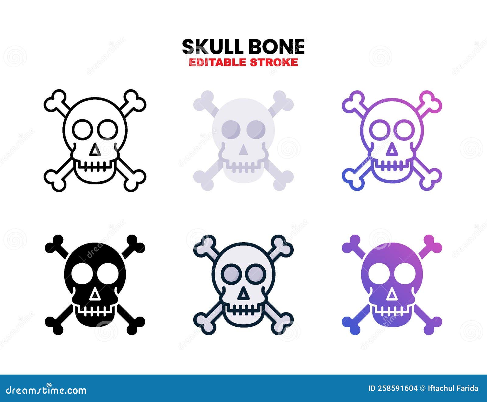 Skull Bone Icon Set with Different Styles. Stock Vector - Illustration ...