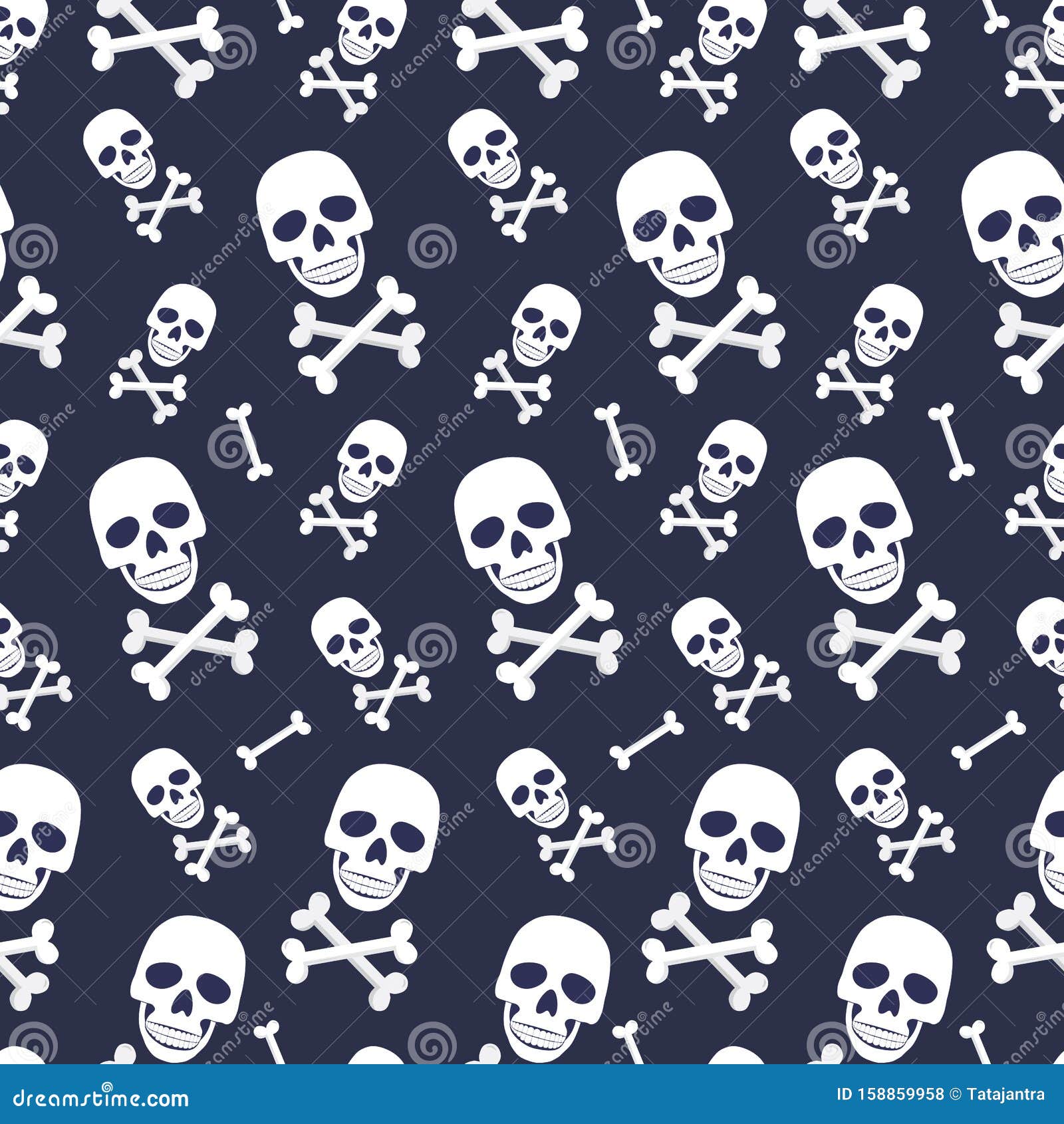 Skull and Bone Seamless Pattern on Blue Background. Halloween Skull ...