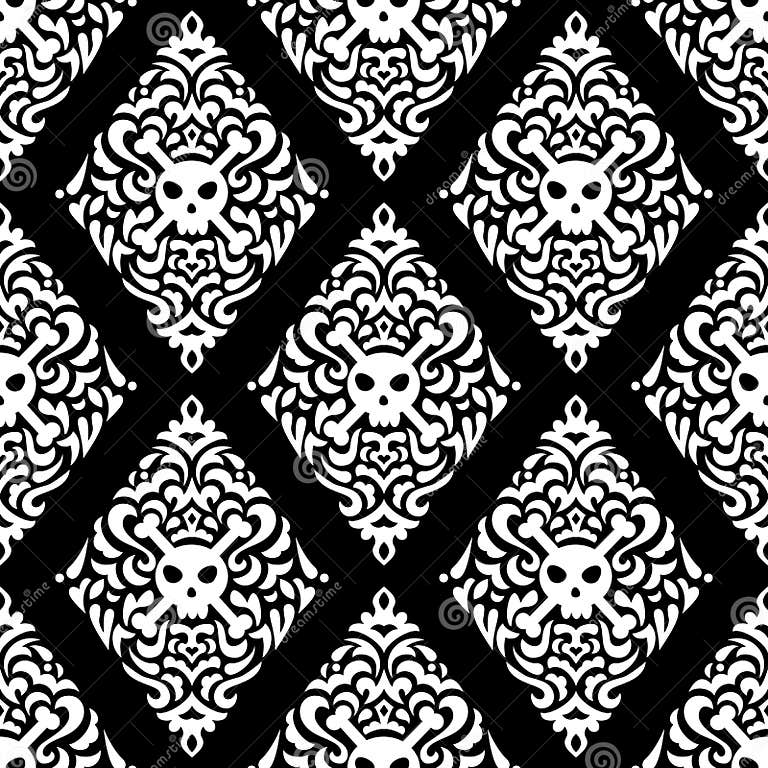 Skull and Bones Abstract Decorative Damask Pattern Stock Vector ...