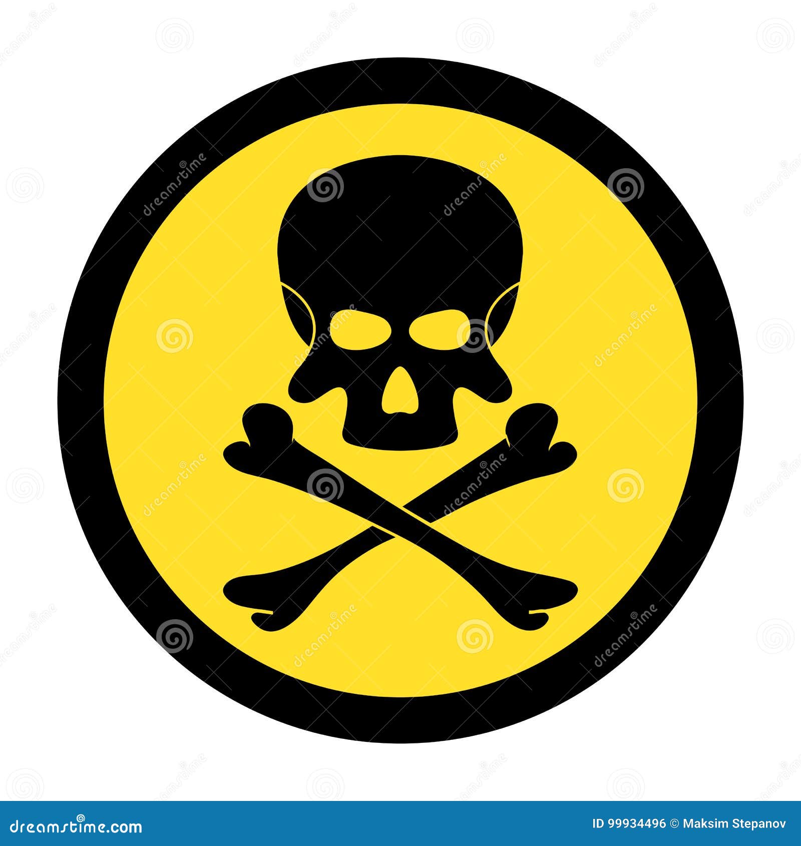 Skull and Bones. Black Danger Sign on Yellow Circle Stock Vector ...