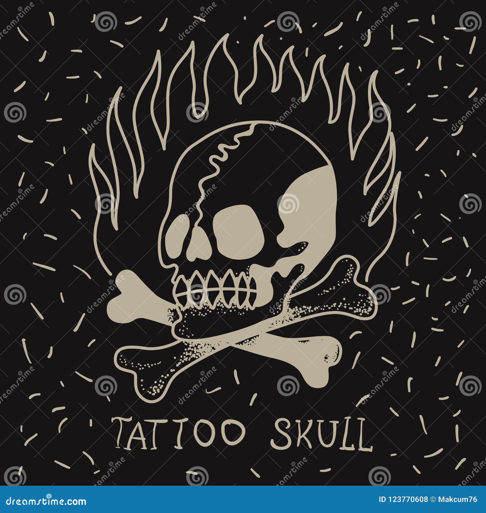 Skull and Bones on Fire on a Black Background Stock Vector ...